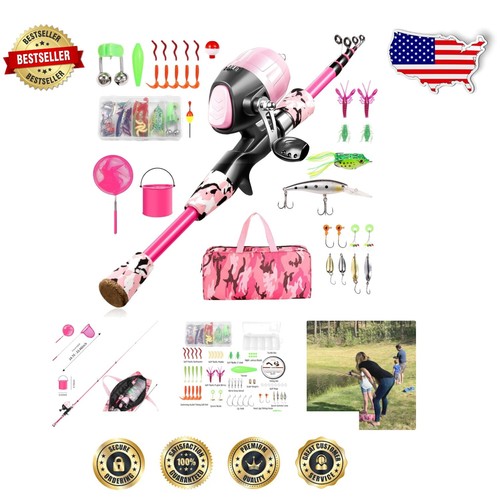 Beginner-Friendly Kids Fishing Kit - Pink Telescopic Rod & Accessories ...