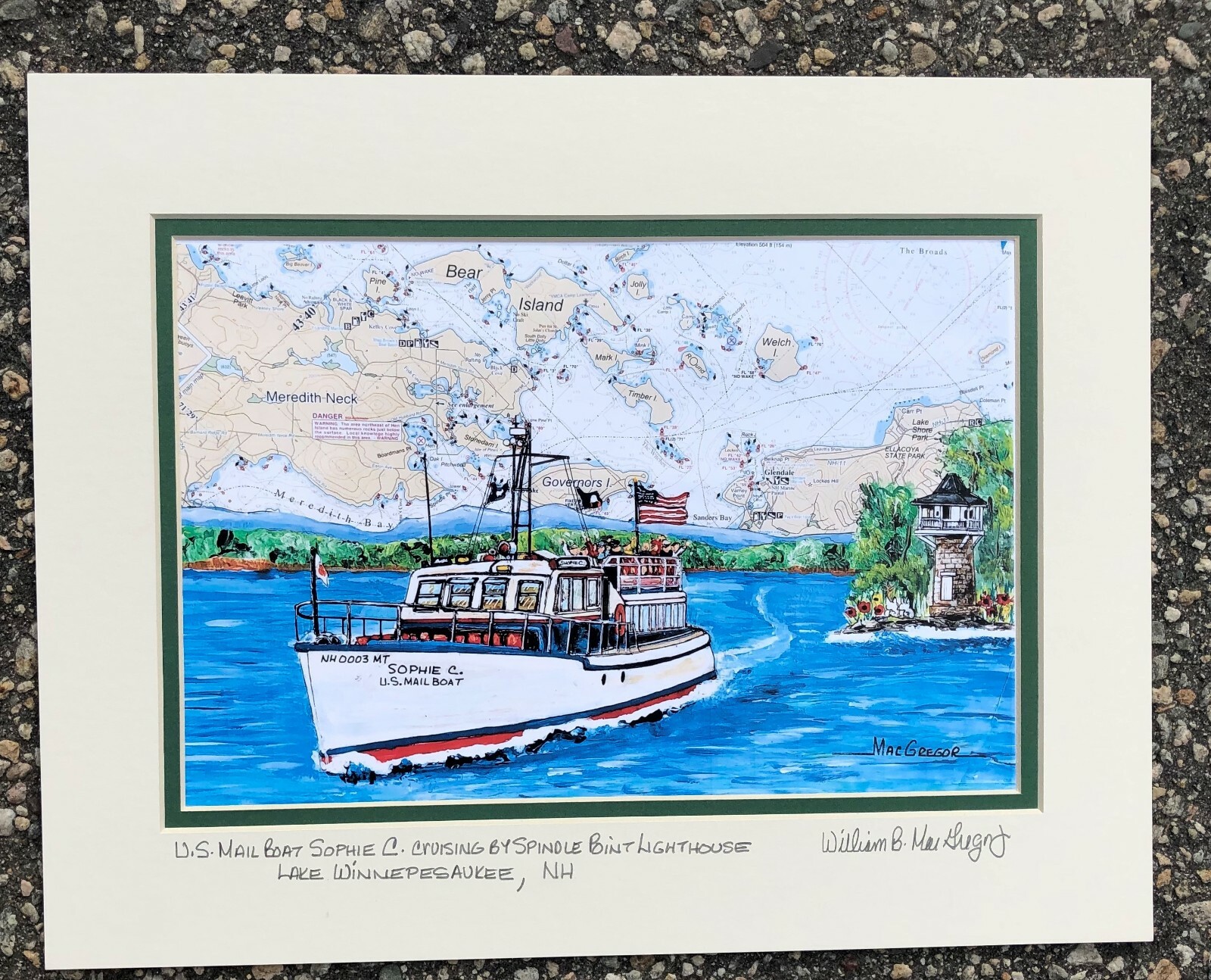 Lake Winnipesaukee Mail Boat art print Spindle Point Lighthouse NH ...