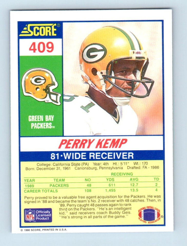 1990 Score Perry Kemp Green Bay Packers #409 | eBay