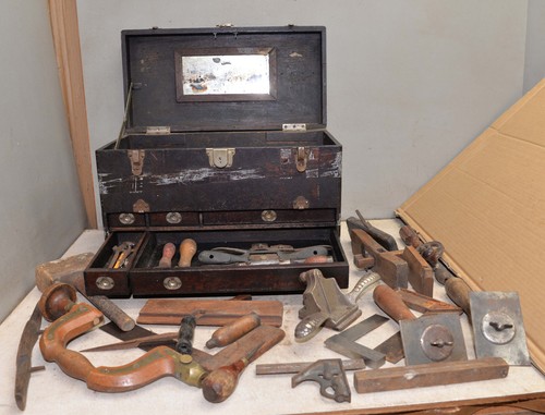 Pattern maker machinist tool chest & vintage collectible antique misc ...