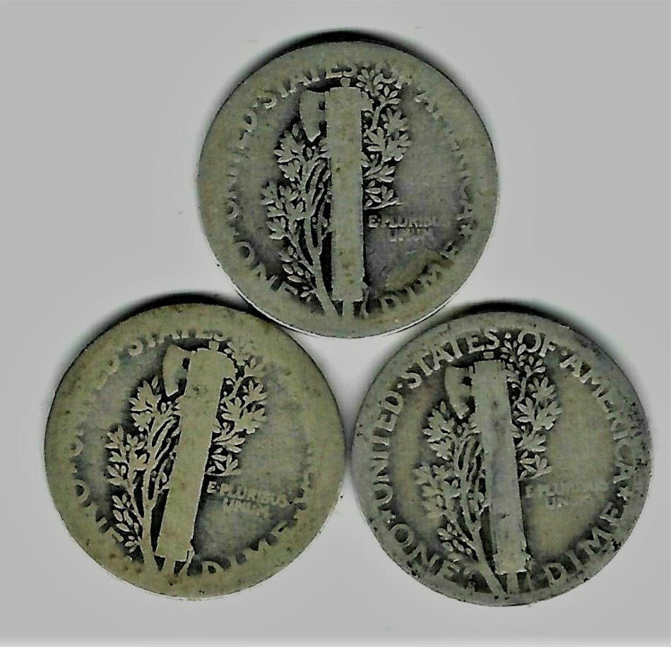 1918 P D S set of Three Mercury Dimes 90 % Silver PDS AG to Good G | eBay