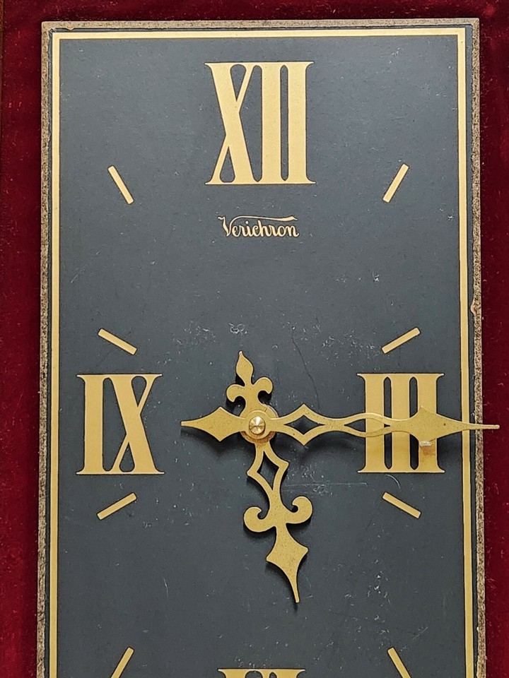 Vintage 1960's Verichron Wall Clock Velvet Black & Gold Gilt Wood Frame ...