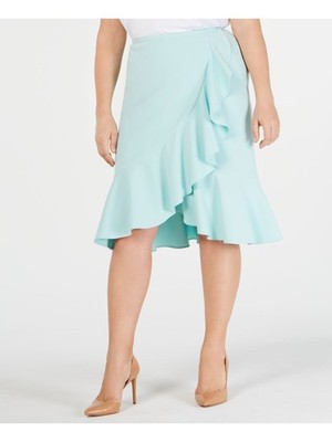 CALVIN KLEIN Womens Aqua Tulip Hem Knee Length Ruffled Skirt Plus 18W ...