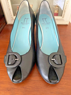 Thierry Rabotin Black Leather Peep-Toe Heels Size 39.5 | eBay