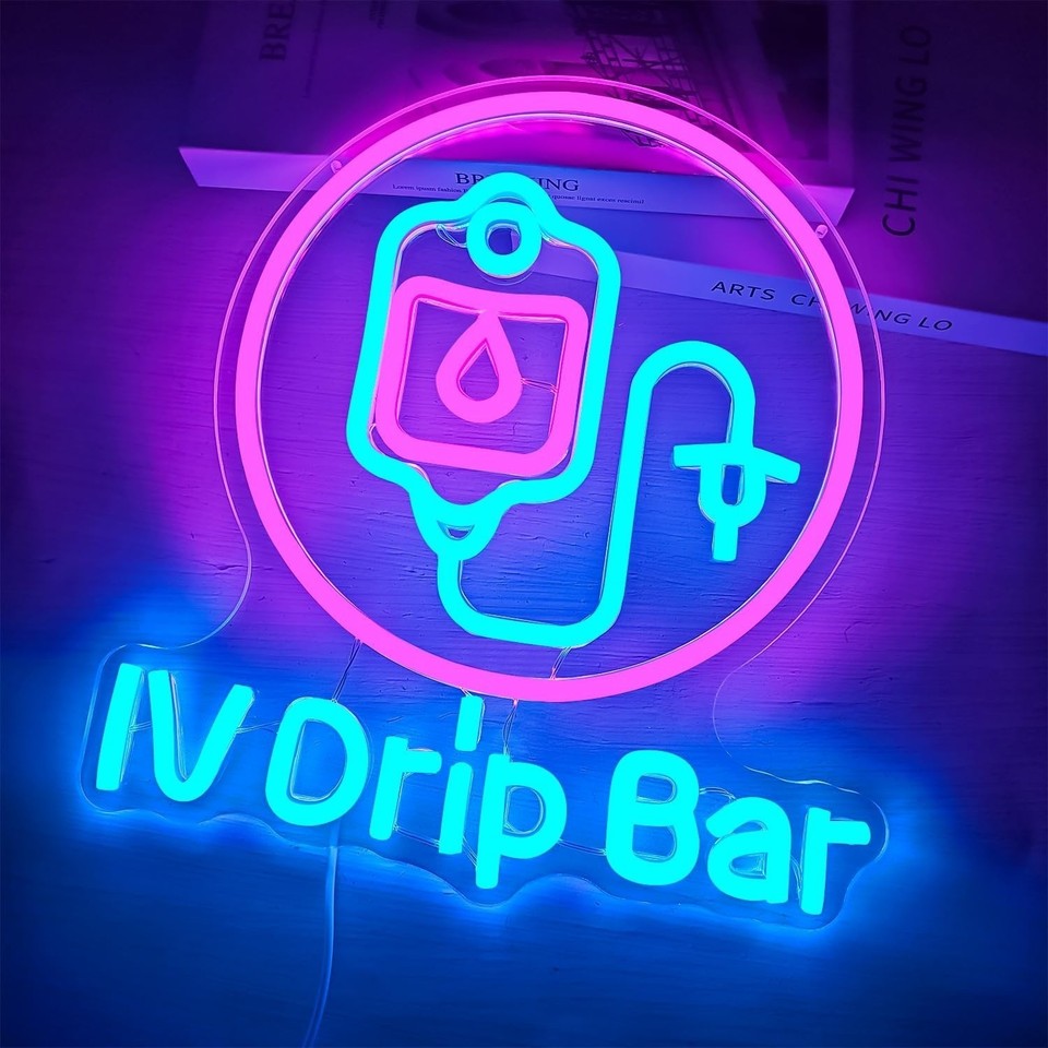 IV Drip Bar Neon Sign 24"x18" Light Man Cave Dimmable IV Therapy Wall ...