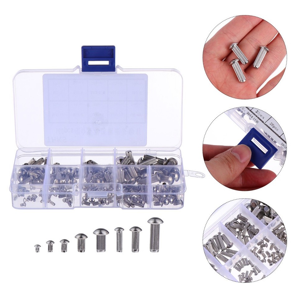 160 Pcs Solid Semi-round Head Rivet Stainless Round Knurled Rivets ...