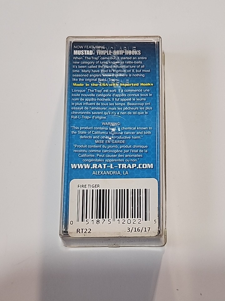 Bill Lewis RT22 Original Rat-L-Trap Rattle Trap 1/2 oz Color Fire Tiger ...