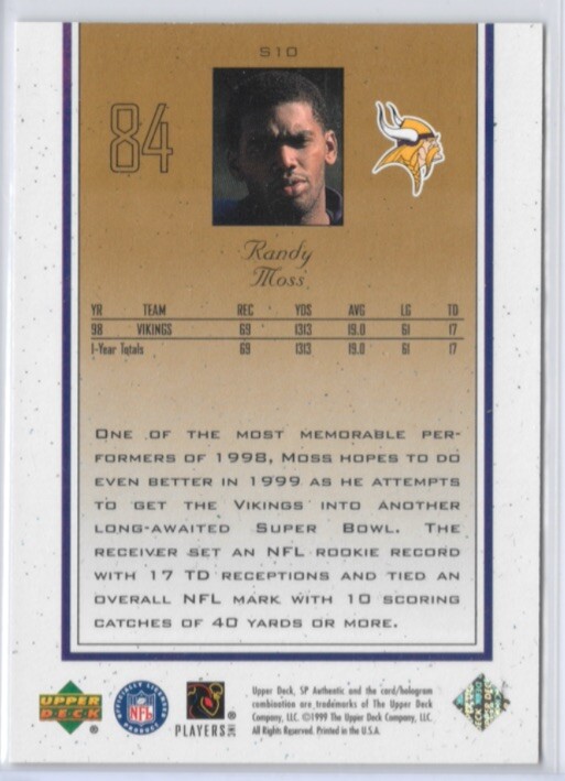 Randy Moss 1999 SP Authentic SP Supremacy Insert.Vikings | eBay