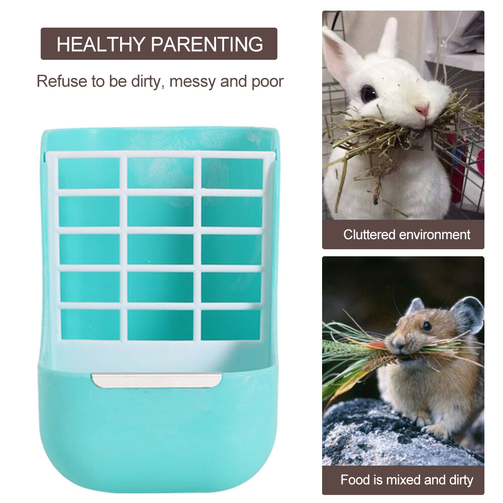2 in 1 Rabbit Food Bowl Hay Grass Rack Small Animals Feeding Rack (Blue ...