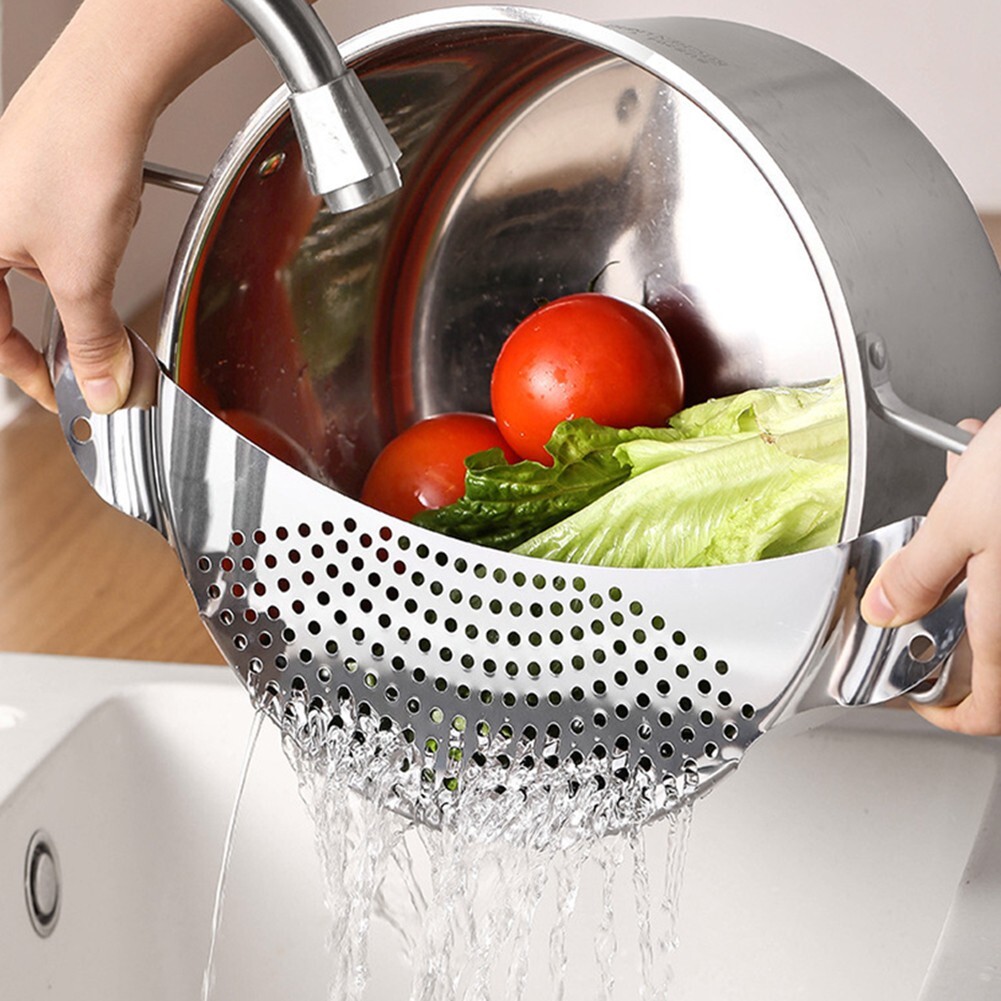 Stainless Steel Strainer Pot Side Pan Drainer Rice Wash Water Filter ...