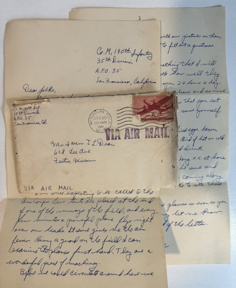 1941 Letter Air Mail San Francisco CA Festus MO Correspondence Hand ...