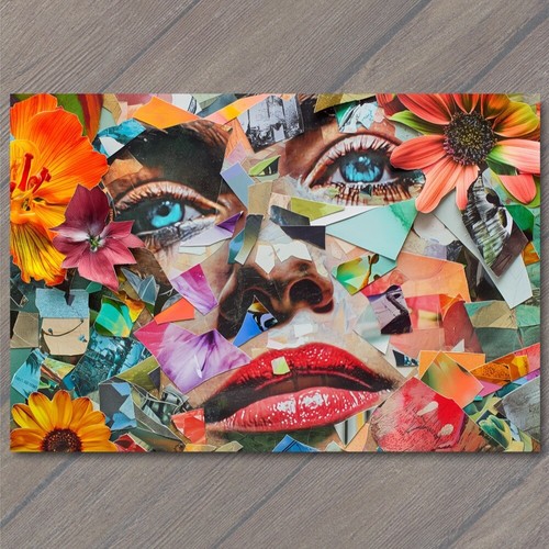 Postcard Woman Beautiful Collage Mosaic Strange Weird Tableaus Layered ...