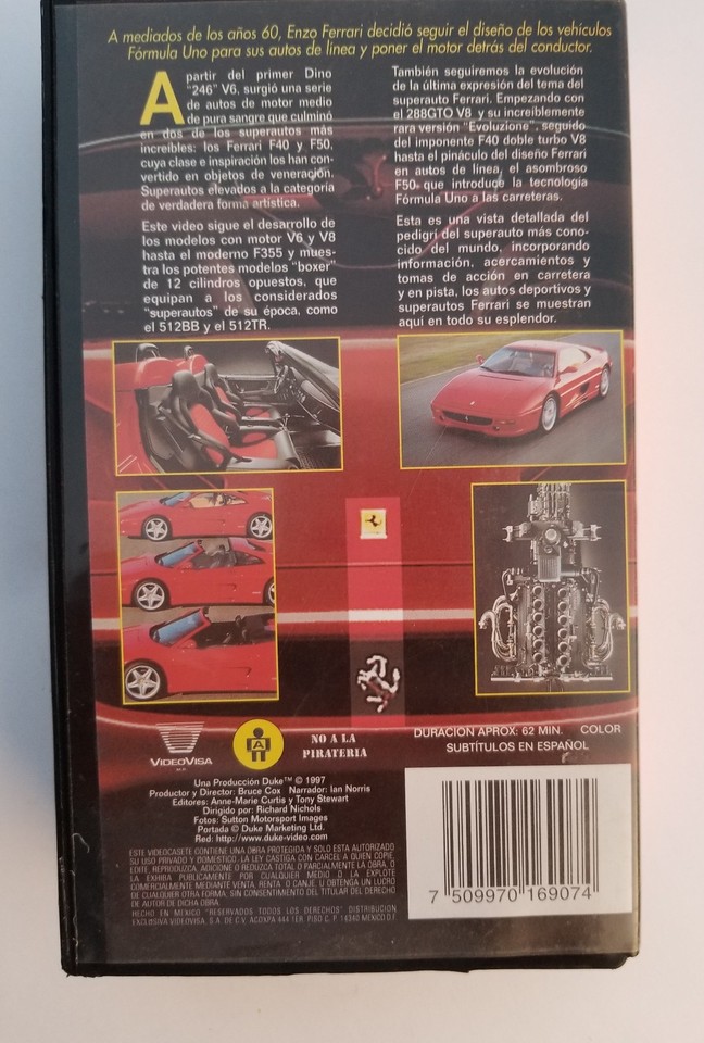 FERRARI SUPERCARS SPORTS CARS VHS TAPE EN ESPANOL SPANISH RARE | eBay