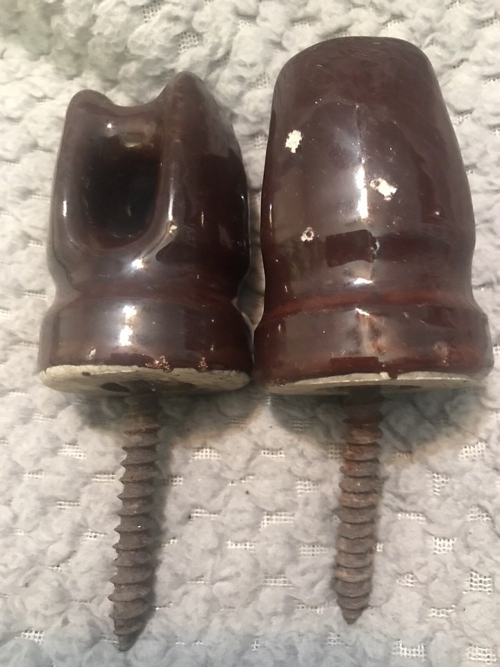 Vintage Lot of 2 Brown Ceramic Porcelain Glazed Electric Power Line ...