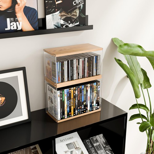 Wood Acrylic CD Holder Desk Rack Organizer Holds up to 60 CD Jewel ...