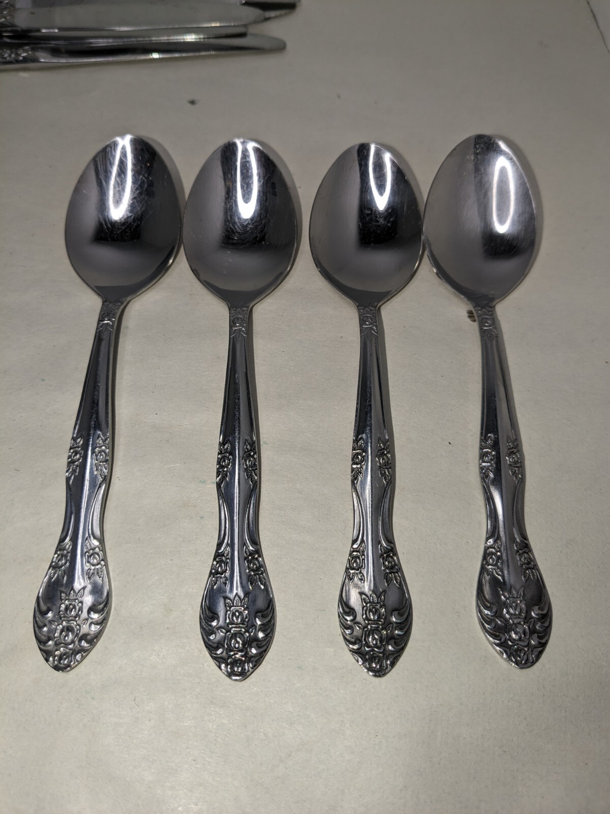 4 Teaspoons BARCLAY GENEVE Stainless Flatware Korea Rose Tip Handle | eBay