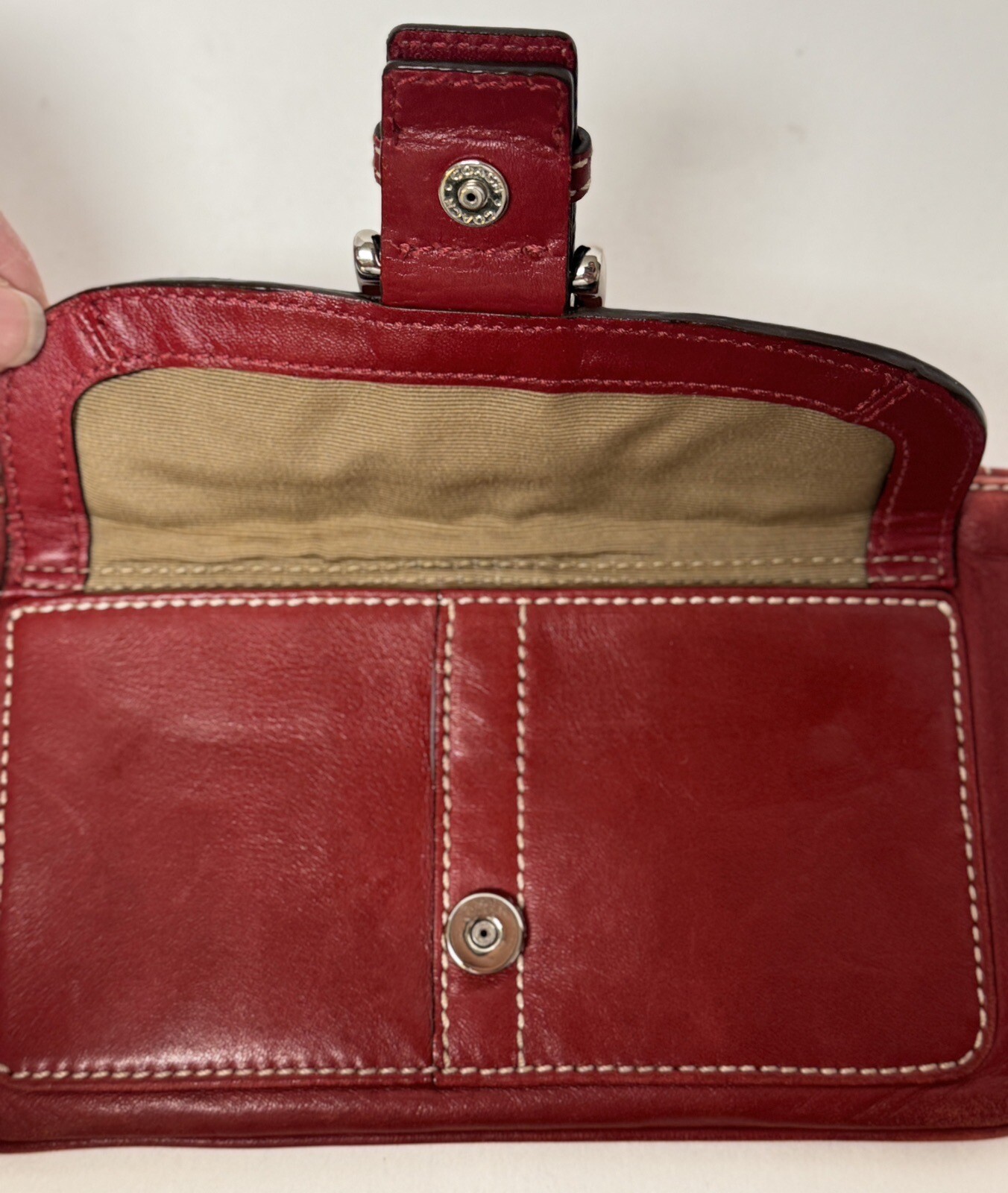 COACH Soho Red Leather Buckle Flap Clutch with Strap … - Gem