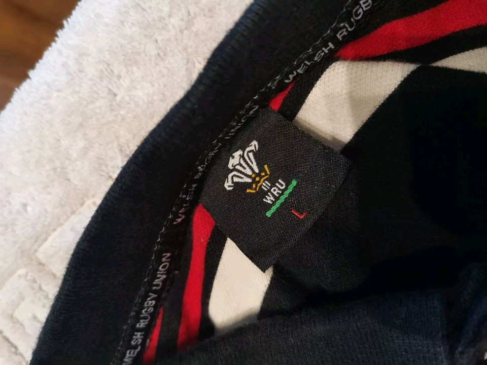 Welsh Rugby Union WRU Striped Logo Polo Shirt Men's large Black Red VGC ...