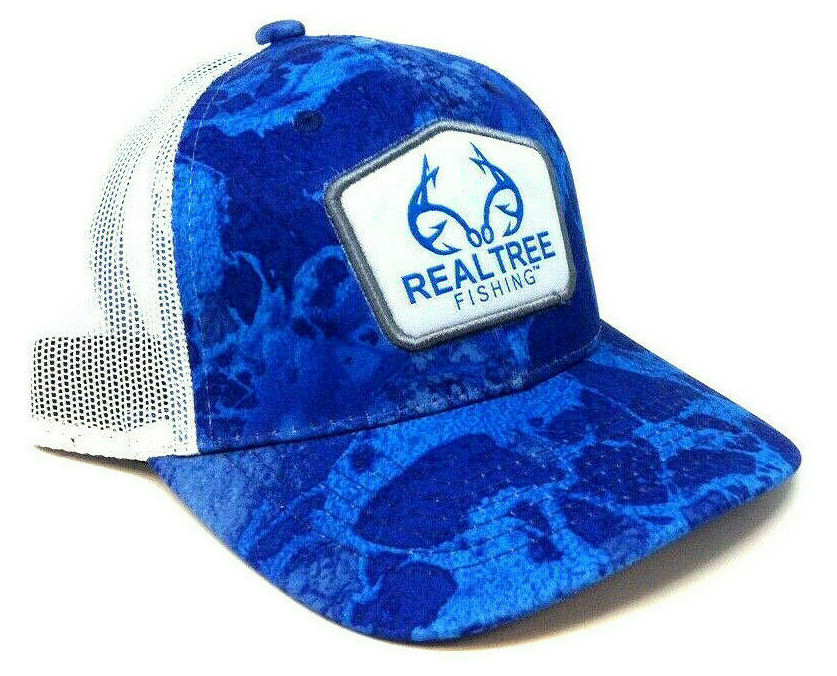 BLUE REALTREE FISHING HOOK ANTLER LOGO CURVED BILL MESH TRUCKER ...