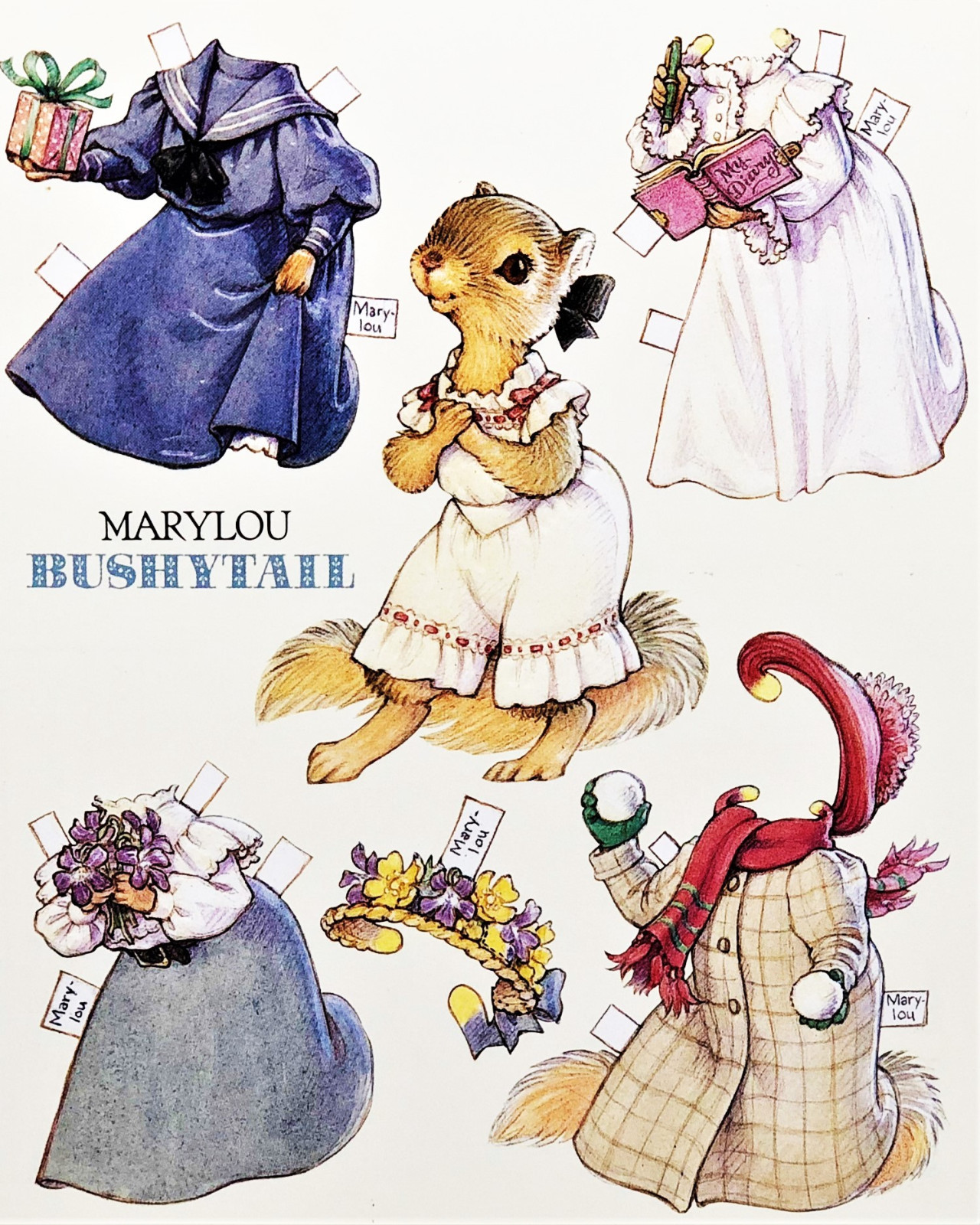 MARYLOU BUSHYTAIL SQUIRREL PAPER DOLL POST CARD Large 7x6" Rare! MINT ...