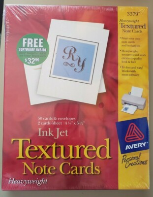 Avery #3379 Textured Note Cards Heavyweight 50 Ca/Env With Software ...