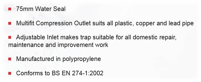 ASC10 McALPINE Adjustable 40mm Kitchen Sink Waste U Bend P Trap ...