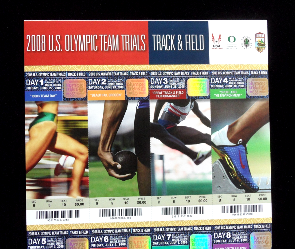 orig. 2008 NIKE U.S. Olympic Trials for Track & Field **8-TICKET UNCUT ...
