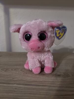 Ty Beanie Boo CORKY the Pink Pig Retired 6" Curly Tail Purple Tags ...