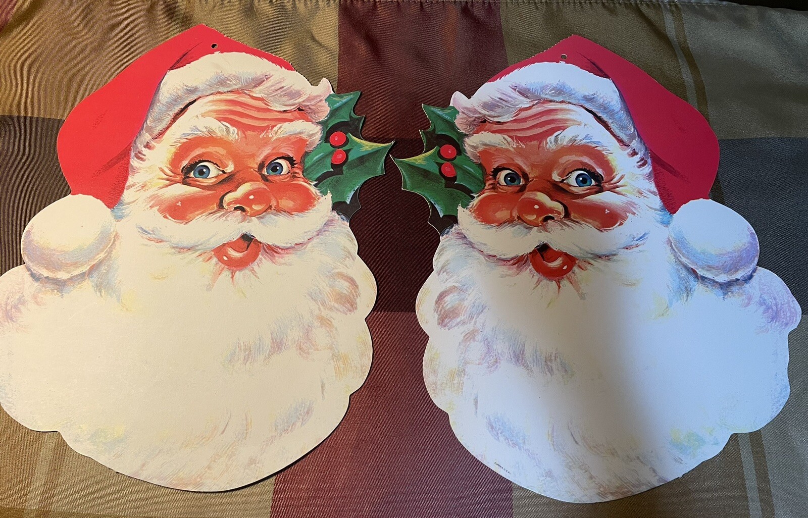Set Of 2 Vintage Double Sided 14” Santa Face Die Cut Christmas ...