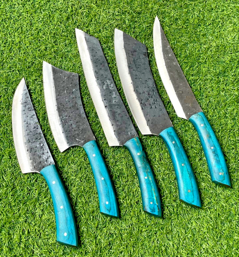Custom Made Chef Knife Set 5pc Kitchen Cutlery Hand Forged Carbon Steel With beg | eBay