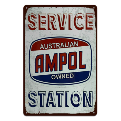 AMPOL SERVICE STATION Tin Metal Sign Auto Oil Rustic Look Vintage Car ...