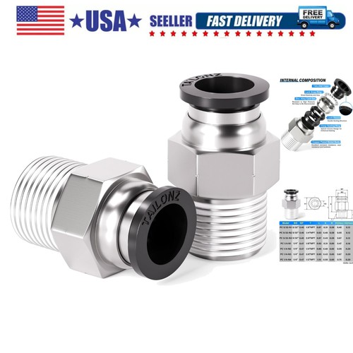 Male Straight 1/4 Inch Tube OD x 1/4 Inch NPT Thread Push to Connect ...