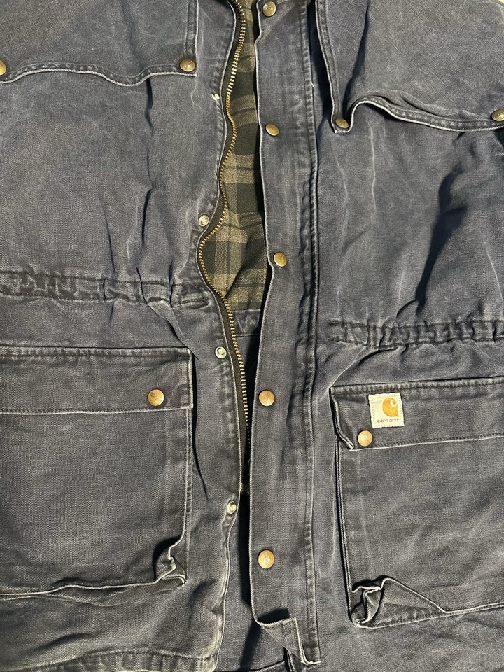 Carhartt Duster Flannel Lined Jacket Navy Men’s Size Large | eBay