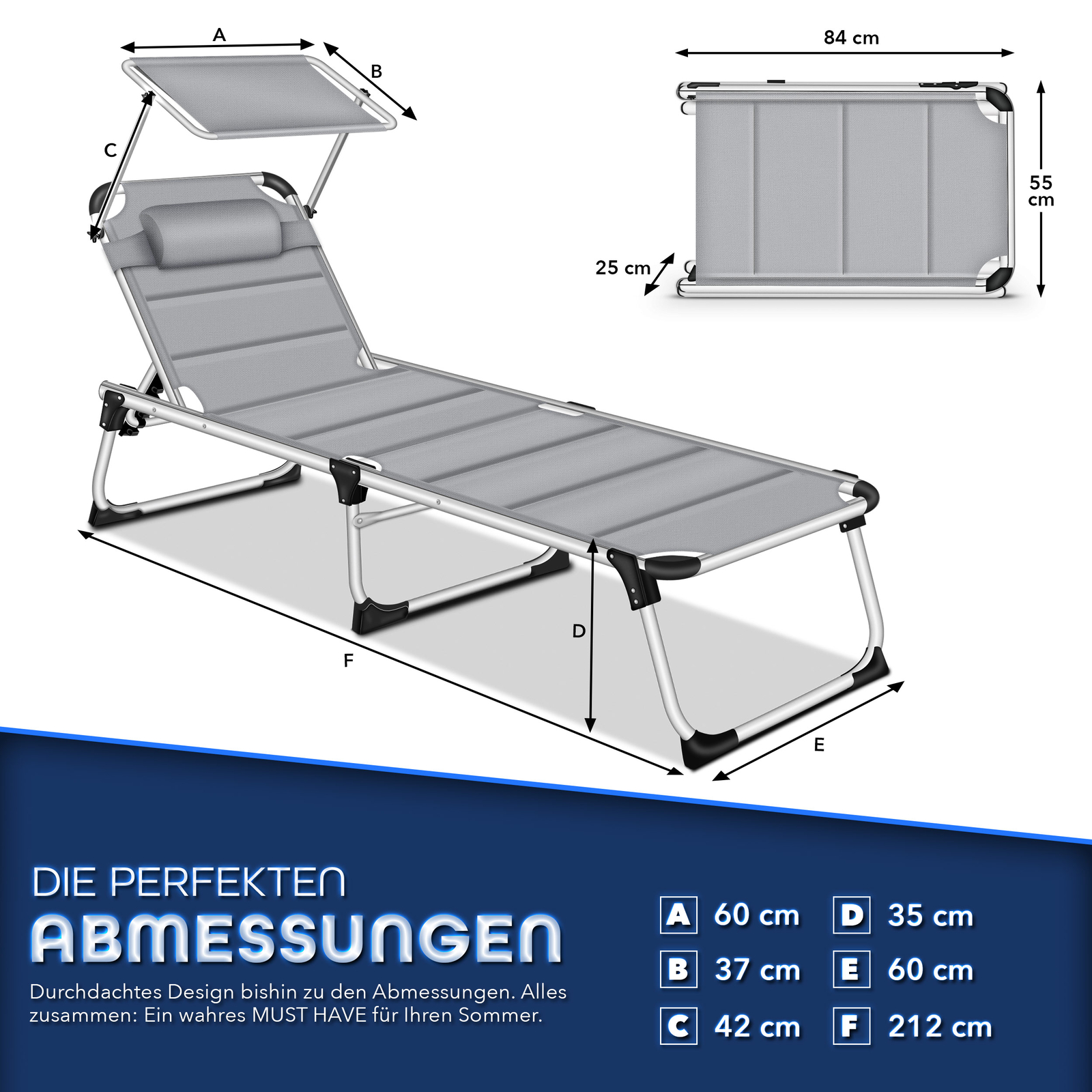 tillvex Sonnenliege klappbar Alu Gartenliege Liege XXL