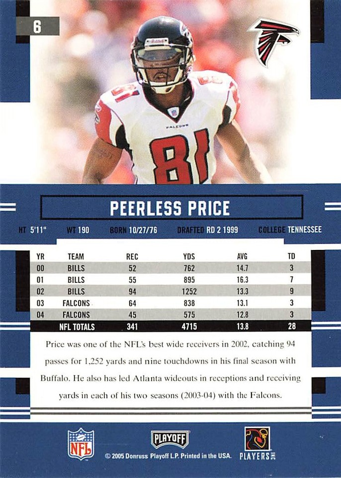2005 Playoff Prestige #6 Peerless Price Atlanta Falcons | eBay