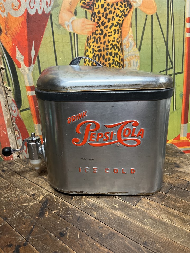 VINTAGE C. 1950 DRINK PEPSI COLA STAINLESS STEEL SODA DISPENSER SIGN ...