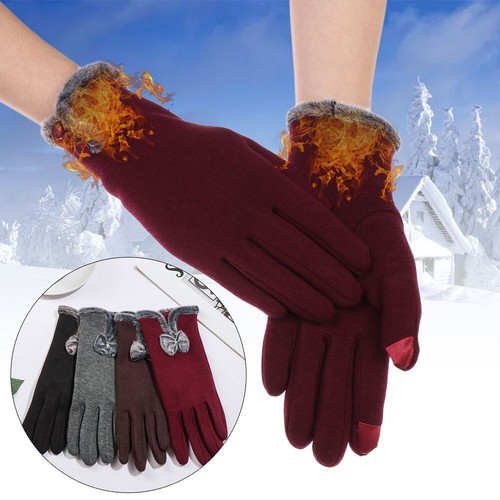Windproof Thermal Touch Screen Mittens Winter Gloves Fleece Lined Women ...