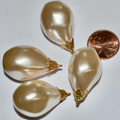 LARGE BAROQUE FAUX PEARL PENDANTS * 20mm x 32mm * DENTED PEARLS ...