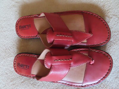 Born Sandals Womens Red Leather Flip Flops Thongs Cushiony Sandals 8/39 ...