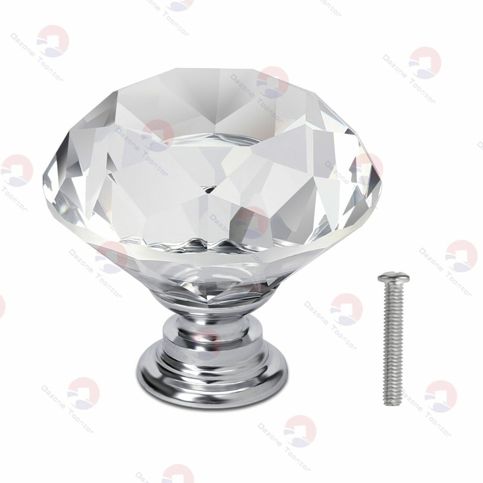 LOT Crystal Glass Knobs Drawer Pulls Diamond Shape Kitchen Cabinet ...
