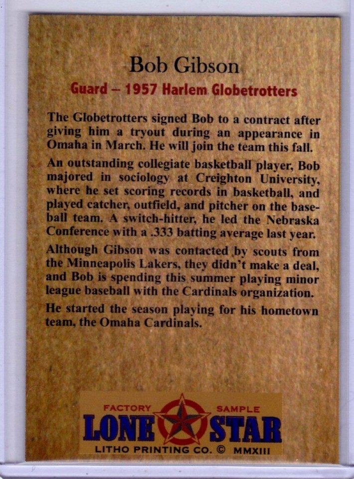 Bob Gibson Harlem Globetrotters / Lone Star Litho / NM+ FREE SHIPPING ...