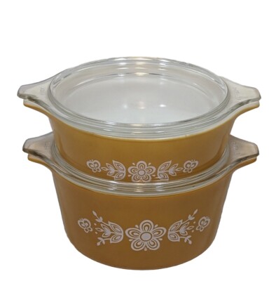 Pyrex Butterfly Gold # 473 1 Quart 471 1 Pint Capacity With Lids Set of ...