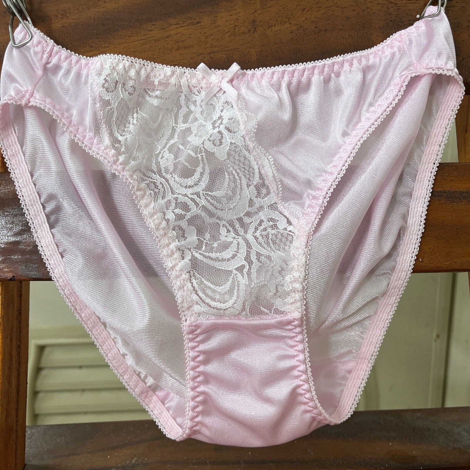 Vintage Panties Nylon Lace Hi Cut Brief Bikini Silky … Gem