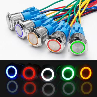 19mm 12V LED Power Switch Latching ON OFF Push Button with Wire Socket ...