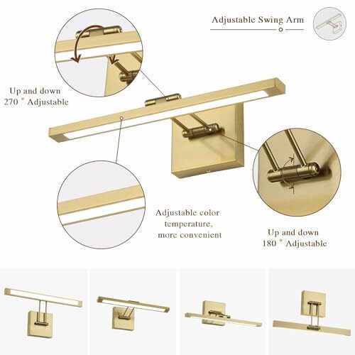 Hardwired Picture Light Brass Dimmable Dimmable 15.7 inch Hard-Wired ...