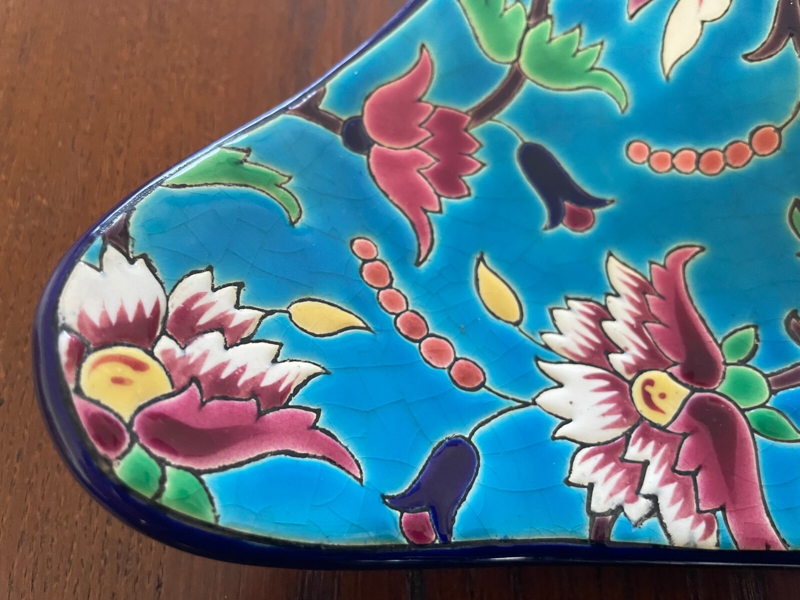 Antique Longwy ceramic floral bon bon dish. Marked with several marks ...