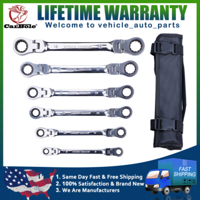 6X Double Box End Ratcheting Wrench Flex-Head Extra Long Spanner Set ...