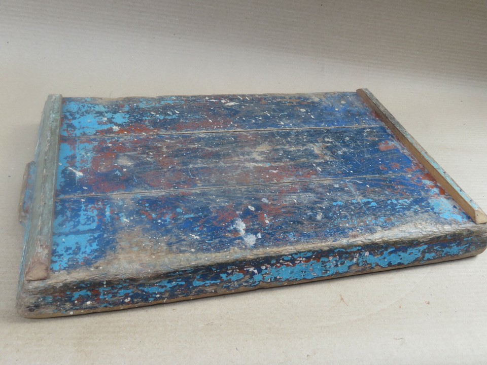 Vintage Wood serving tray Scraped Blue Color Platter Home Yard office ...