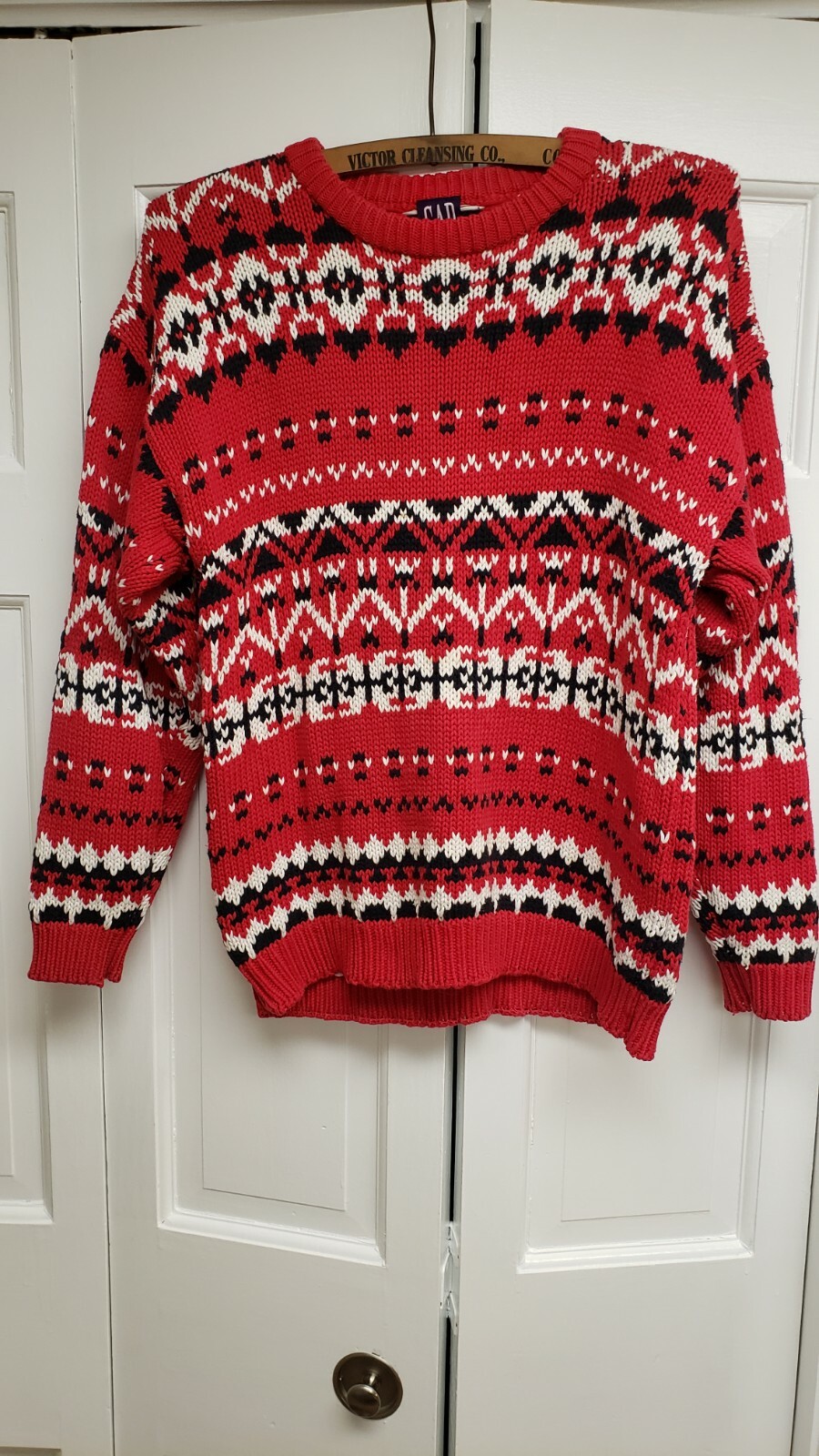 Vintage GAP Chunky Sweater Fair Isle Pattern Red, Whi… - Gem