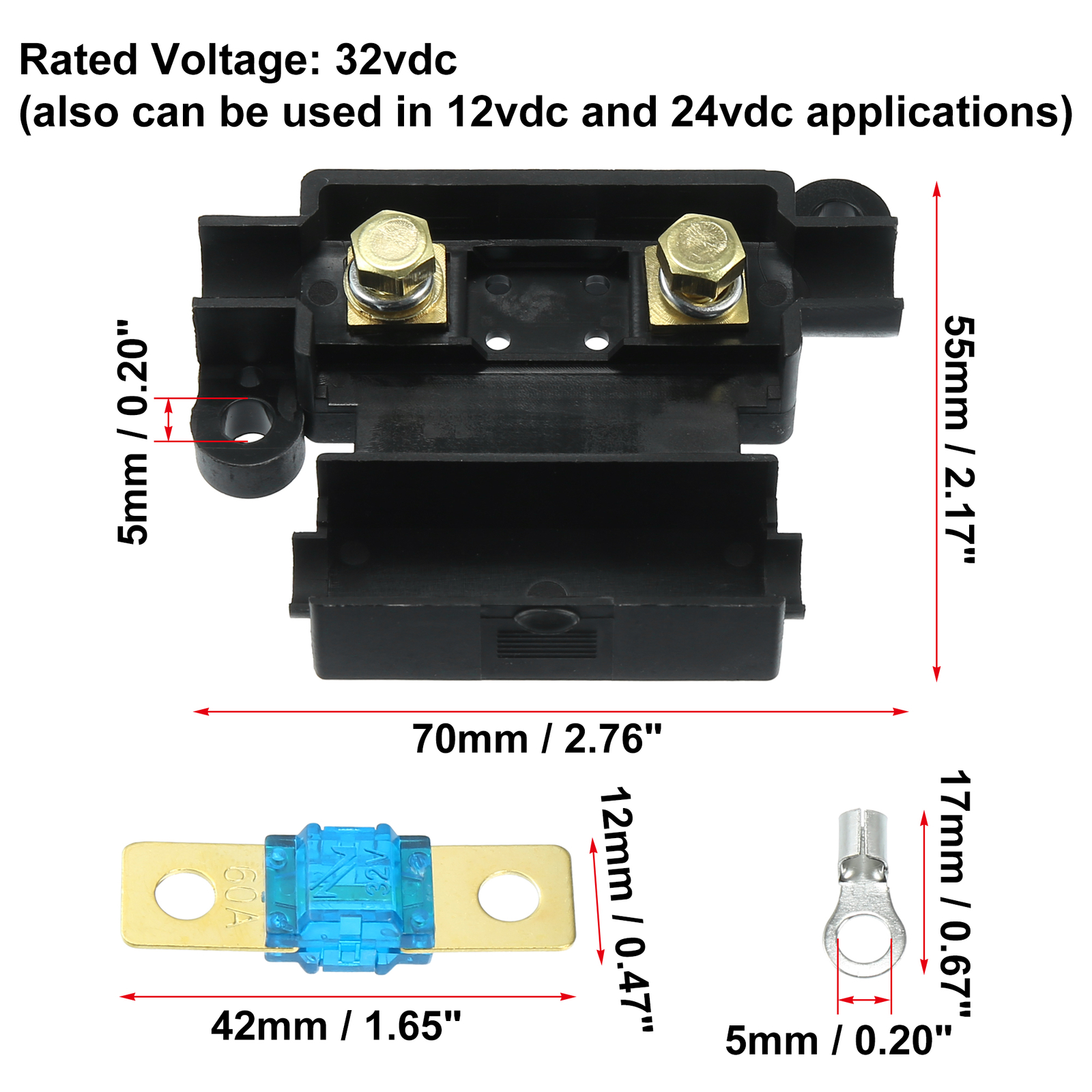 60A Fuse Kit 4 ANS Holder 7 x 60 AMP Fuses 8 x Heat Shrink for Car Dual ...